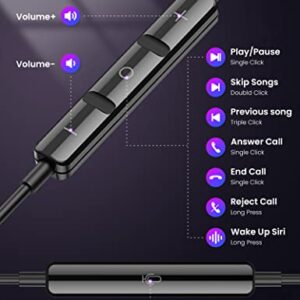 iMangoo for Apple Headphones Magnetic HiFi Stereo Bass Wired Earbuds MFi Certified Headset Lightning Earphones with Microphone Volume Control for iPhone 14 Plus 13 Pro Max 12 Mini 11 10 XS XR Purple