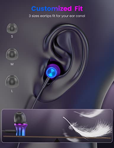 iMangoo for Apple Headphones Magnetic HiFi Stereo Bass Wired Earbuds MFi Certified Headset Lightning Earphones with Microphone Volume Control for iPhone 14 Plus 13 Pro Max 12 Mini 11 10 XS XR Purple