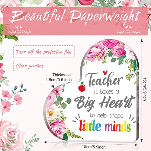 Meanplan 4 Pcs Teacher Christmas Appreciation Gifts for Women, 12 oz Teacher Tumbler, 2 Bookmark and Acrylic Heart Paperweights Thank You Graduation Keepsakes for Teacher's Day Gifts