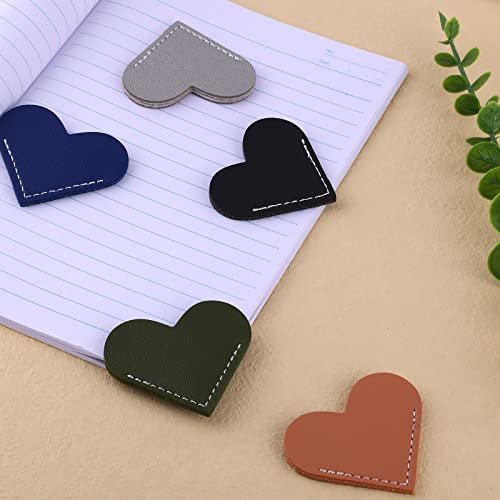 KINBOM 6pcs Bookmarks, Leather Heart Bookmark Handmade Corner Book Marker Page Corner Bookmarks Heart Bookmark for Women Girls Reading Lovers