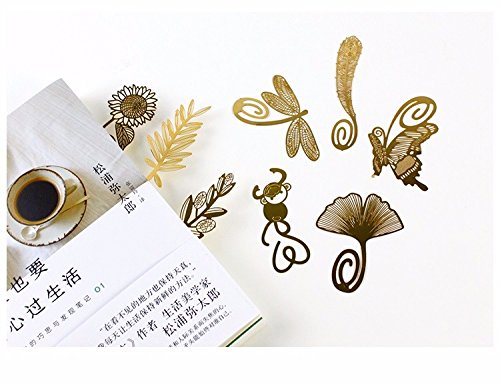 Fascola Pack of 8 Cute Cartoon Art Golden Feather Bookmarks Metal Book Mark for Reading Stationery Office School Supplies