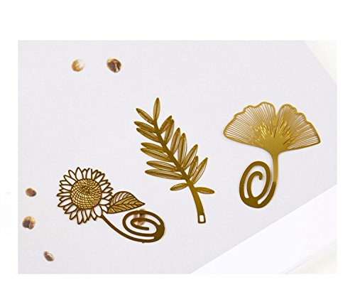 Fascola Pack of 8 Cute Cartoon Art Golden Feather Bookmarks Metal Book Mark for Reading Stationery Office School Supplies