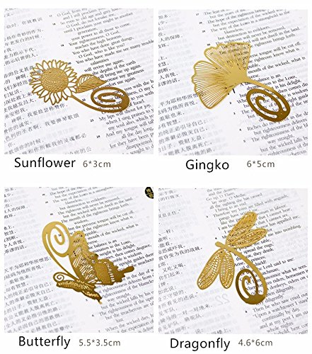 Fascola Pack of 8 Cute Cartoon Art Golden Feather Bookmarks Metal Book Mark for Reading Stationery Office School Supplies