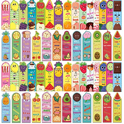 AUXHCYL 54pcs Bookmarks for Kids,Scented Bookmark Fruit Scratch and Sniff Bookmarks Colorful Book Marks Fruit Bookmarks 27 Styles for Students Reader