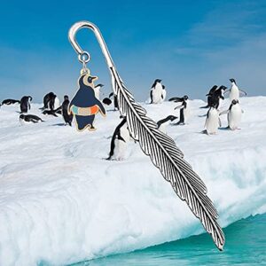 WSNANG Penguin Bookmarks Metal Feather Bookmark Book Markers Penguin Book Lover Gifts for Reader Bookworm Gifts (Silver)