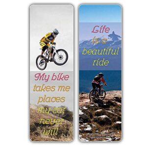 Creanoso Biking Hobby Quote Sayings Bookmarks (30-Pack) – Stocking Stuffers Gift for Cyclists, Men, Women, Adults – Cool Bookmarker Gift Tokens Collection Set – Page Clip – Employee Rewards