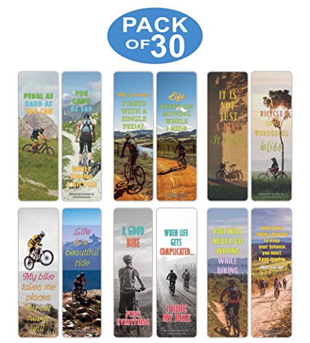 Creanoso Biking Hobby Quote Sayings Bookmarks (30-Pack) – Stocking Stuffers Gift for Cyclists, Men, Women, Adults – Cool Bookmarker Gift Tokens Collection Set – Page Clip – Employee Rewards