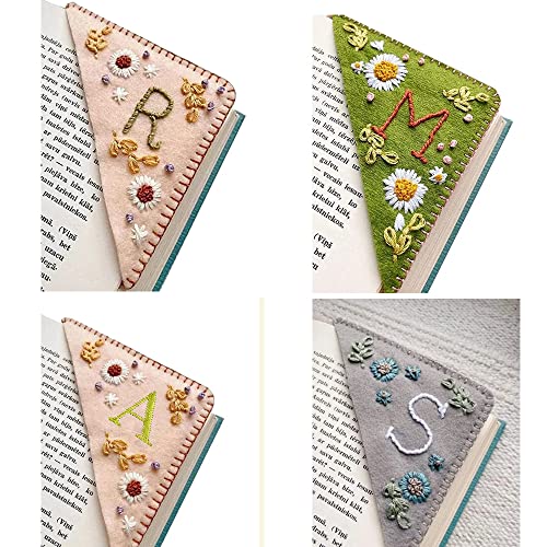 4PCS Personalized Hand Embroidered Corner Bookmark Easter Gift Cute Flower Embroidered Corner Bookmark Embroidery Book Marker Clip for Book Lovers Bookmarks for Meaningful Gift（All Seasons）