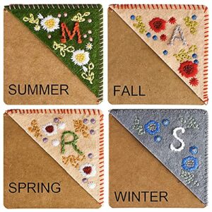 4PCS Personalized Hand Embroidered Corner Bookmark Easter Gift Cute Flower Embroidered Corner Bookmark Embroidery Book Marker Clip for Book Lovers Bookmarks for Meaningful Gift（All Seasons）