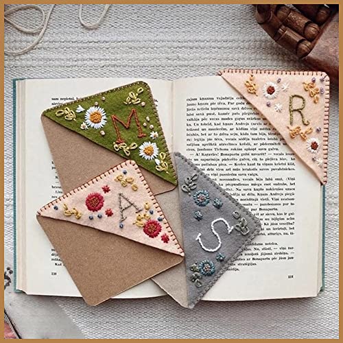 4PCS Personalized Hand Embroidered Corner Bookmark Easter Gift Cute Flower Embroidered Corner Bookmark Embroidery Book Marker Clip for Book Lovers Bookmarks for Meaningful Gift（All Seasons）