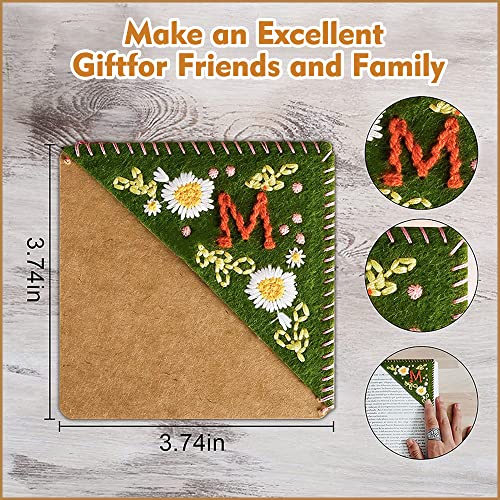 4PCS Personalized Hand Embroidered Corner Bookmark Easter Gift Cute Flower Embroidered Corner Bookmark Embroidery Book Marker Clip for Book Lovers Bookmarks for Meaningful Gift（All Seasons）