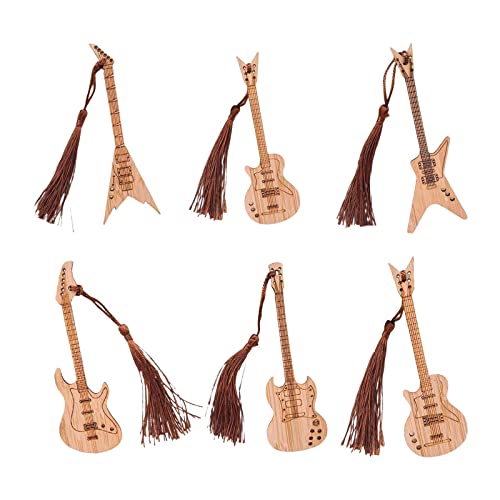 Amagogo 6X Guitar Bass Bookmarks with Tassels Lightweight Wooden Bookmark for