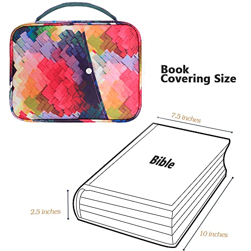 QTKJ Bible Covers for Women, Carrying Book Cover Case with Zippered Pocket Bible Case for Women Mom Ladies Teens Girls, Red Heart Pattern (Colorful)