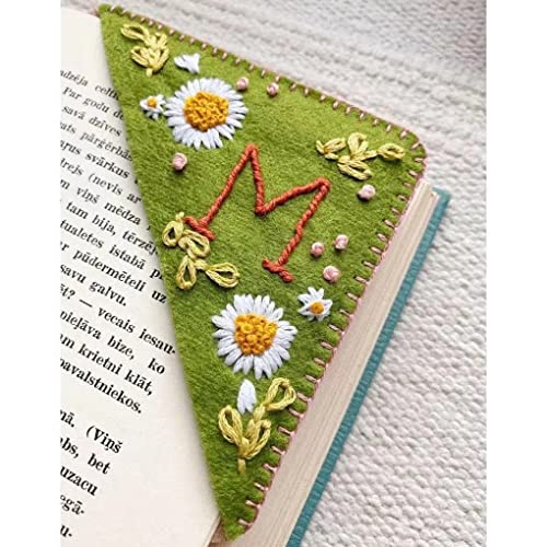 4 Packs Personalized Hand Embroidered Bookmarks, Hand Stitched Felt Corner Letter Bookmark for Book Lovers, Cute Flower Letter Embroidery ​in All Seasons