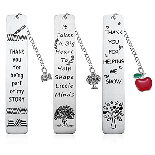 3 Pack Teacher Metal Bookmark, Book Lover Reading Gifts, End of Term Teacher Appreciation Thank You Gift Nursery Preschool School