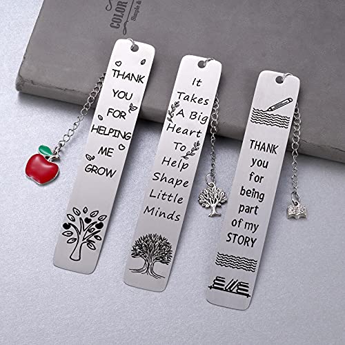 3 Pack Teacher Metal Bookmark, Book Lover Reading Gifts, End of Term Teacher Appreciation Thank You Gift Nursery Preschool School