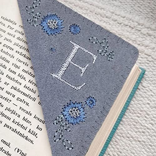 Personalized Hand Embroidered Corner Bookmark, 26 Letters Cute Flower Embroidered Corner Bookmark Embroidery Book Marker Clip for Book Lovers Bookmarks for Reading Lovers Meaningful Gift