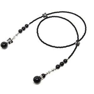 RetroGem Black Swarovski Elements Crystal Pearl with Black Glass Seed Beads Book Thong Bookmark (10" - Black)