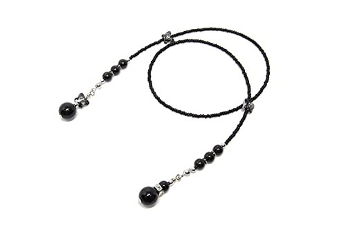 RetroGem Black Swarovski Elements Crystal Pearl with Black Glass Seed Beads Book Thong Bookmark (10" - Black)