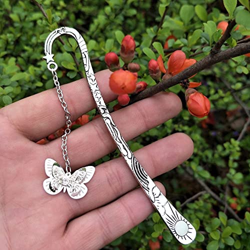 Metal Feather Bookmark Book Marks with Butterfly Pendant Glow in The Dark Dragonfly Owl Dragon Bookmark for Book Lovers(Silver Small Butterfly)