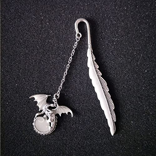 Metal Feather Bookmark Book Marks with Butterfly Pendant Glow in The Dark Dragonfly Owl Dragon Bookmark for Book Lovers(Silver Small Butterfly)