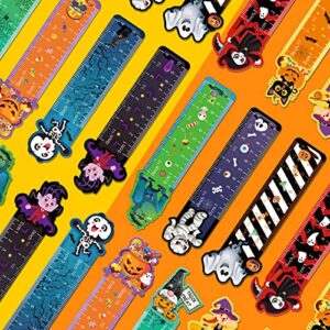 Whaline 80Pcs Halloween Bookmark Ruler Witch Ghost Vampire Skeleton Pumpkin Gnome Ruler Marker Cartoon Stationary with Halloween Themed Prints for Classroom Reward Prize Party Favors (10 Design)