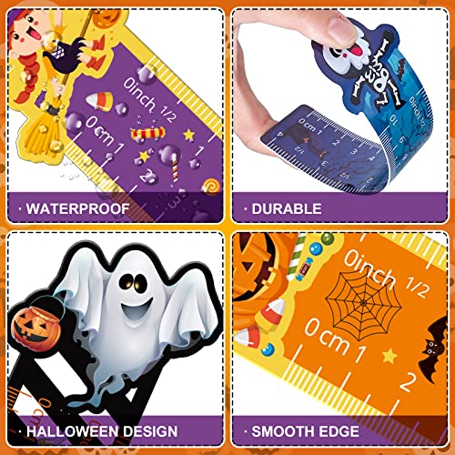 Whaline 80Pcs Halloween Bookmark Ruler Witch Ghost Vampire Skeleton Pumpkin Gnome Ruler Marker Cartoon Stationary with Halloween Themed Prints for Classroom Reward Prize Party Favors (10 Design)