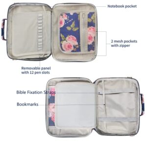 Bible Bag for Women,Multi-Functional Covers Bible Church Organizer Large Sizes,Case Protective Bag,Zippered Pocket Adjustable Shoulder Strap,Pen Slots,Floral Synthetic Leather Pattern