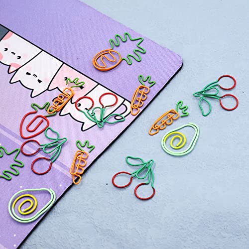 Cualque 25Pcs Fruits Paper Clips Bookmark Carrot Cherry Avocado Strawberry Pineapple Metal Bookmarks for Kids Students School Office Home