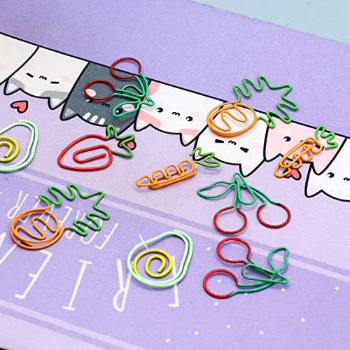 Cualque 25Pcs Fruits Paper Clips Bookmark Carrot Cherry Avocado Strawberry Pineapple Metal Bookmarks for Kids Students School Office Home