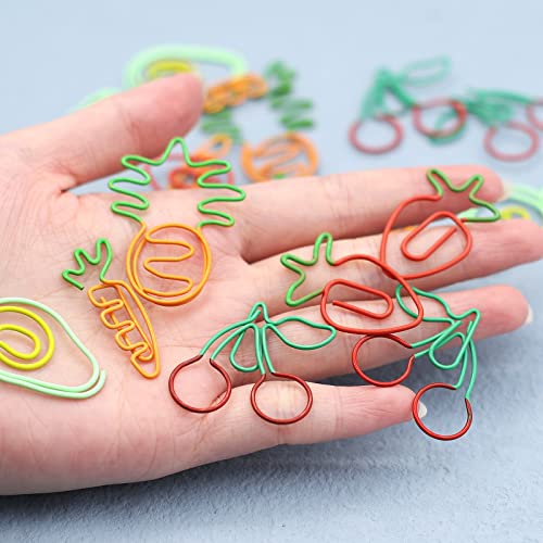 Cualque 25Pcs Fruits Paper Clips Bookmark Carrot Cherry Avocado Strawberry Pineapple Metal Bookmarks for Kids Students School Office Home