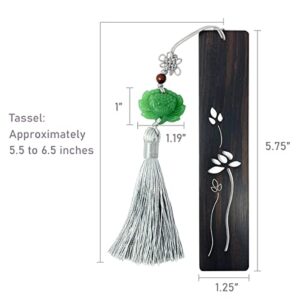 allydrew Sandalwood Bookmark with Pendant Tassel for Book Lovers an Readers, Water Lily