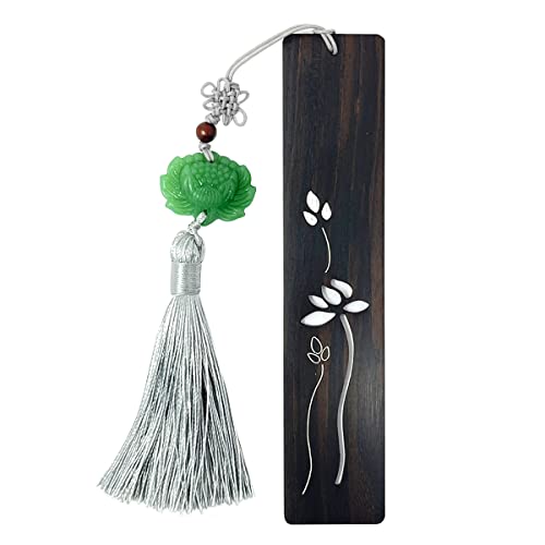 allydrew Sandalwood Bookmark with Pendant Tassel for Book Lovers an Readers, Water Lily