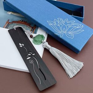 allydrew Sandalwood Bookmark with Pendant Tassel for Book Lovers an Readers, Water Lily