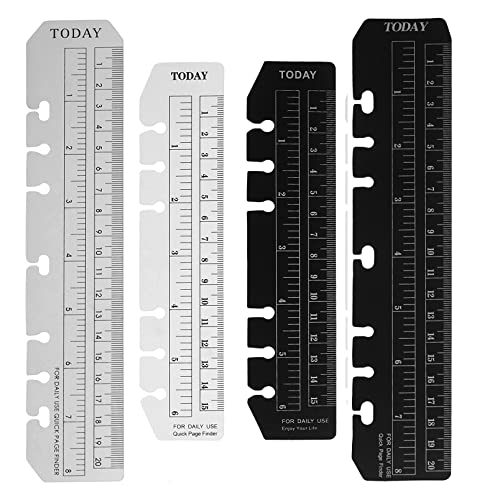 4Pcs Plastic Bookmark Rulers A5 A6 Page Marker Page Finder Ruler Loose Leaf Ruler Measuring Ruler for 6 Hole A5 A6 Binder Notebook, Clear and Black