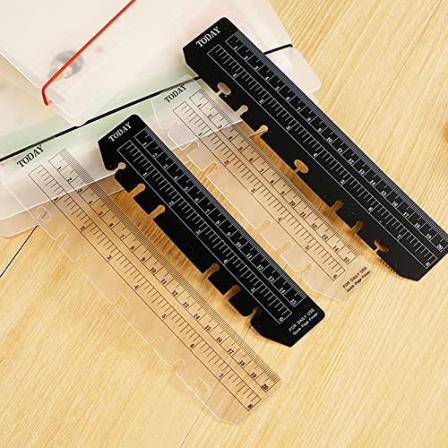 4Pcs Plastic Bookmark Rulers A5 A6 Page Marker Page Finder Ruler Loose Leaf Ruler Measuring Ruler for 6 Hole A5 A6 Binder Notebook, Clear and Black