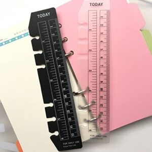 4Pcs Plastic Bookmark Rulers A5 A6 Page Marker Page Finder Ruler Loose Leaf Ruler Measuring Ruler for 6 Hole A5 A6 Binder Notebook, Clear and Black