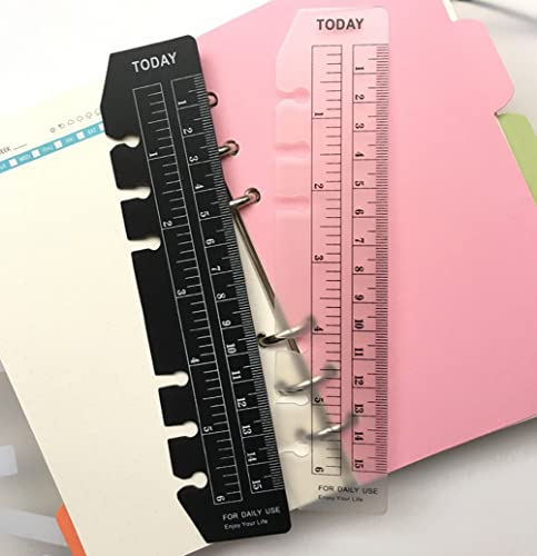 4Pcs Plastic Bookmark Rulers A5 A6 Page Marker Page Finder Ruler Loose Leaf Ruler Measuring Ruler for 6 Hole A5 A6 Binder Notebook, Clear and Black