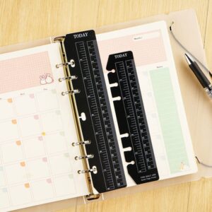 4Pcs Plastic Bookmark Rulers A5 A6 Page Marker Page Finder Ruler Loose Leaf Ruler Measuring Ruler for 6 Hole A5 A6 Binder Notebook, Clear and Black