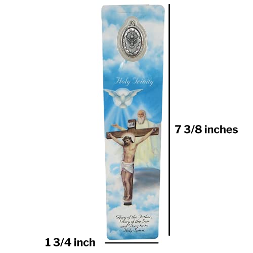 The Holy Trinity Bookmark with Medal and Prayer on Back, Catholic Saints Religious Bookmarks for Journals, Books, and Bibles, Glory of The Father, Son, and Holy Spirit, 7 3/8 Inches