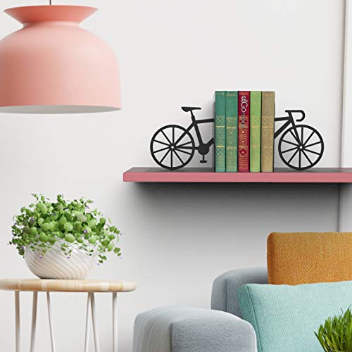 Bookends Bicycle, Bookends for Shelves, Book Ends for Office, Modern Bookends for Desk and Bookshelves, Metal bookends, Heavy Duty Metal Black Bookend Support, Creative Book Ends.