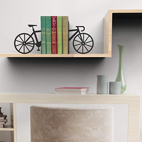 Bookends Bicycle, Bookends for Shelves, Book Ends for Office, Modern Bookends for Desk and Bookshelves, Metal bookends, Heavy Duty Metal Black Bookend Support, Creative Book Ends.