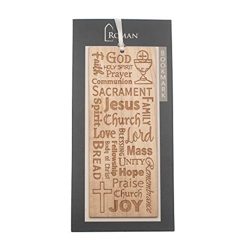 Roman God Holy Spirit Prayer Natural Brown 5 x 2 Wood First Communion Bookmark