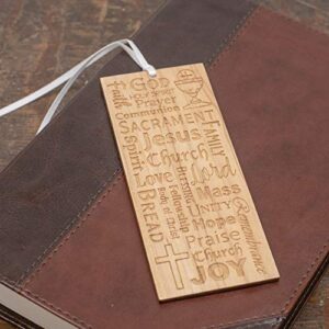 Roman God Holy Spirit Prayer Natural Brown 5 x 2 Wood First Communion Bookmark