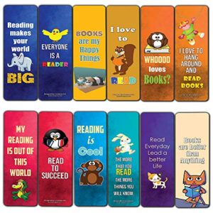 creanoso inspiring bookmarks for kids (12-pack) – animal theme reading bookmarker cards – stocking stuffers gift for kids, children, boys & girls – teacher and classroom rewards – school gifts set