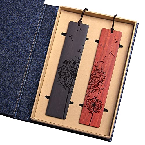 CAIRAC Dandelion Natural Wood Bookmarks Gift Box Set, Wood Bookmark for Men Women Book Lovers, Ideal Gift for Birthday Present, Teachers, Students