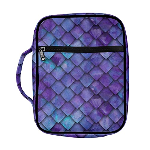 Howilath Purple Dragon Scales Print Bible Cover Portable Carrying Book Case Bible Book Covers for Women men, Church Bag Bible Case Organizers with Handle Zipper Pockets