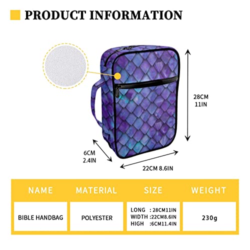 Howilath Purple Dragon Scales Print Bible Cover Portable Carrying Book Case Bible Book Covers for Women men, Church Bag Bible Case Organizers with Handle Zipper Pockets