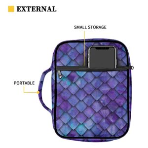 Howilath Purple Dragon Scales Print Bible Cover Portable Carrying Book Case Bible Book Covers for Women men, Church Bag Bible Case Organizers with Handle Zipper Pockets