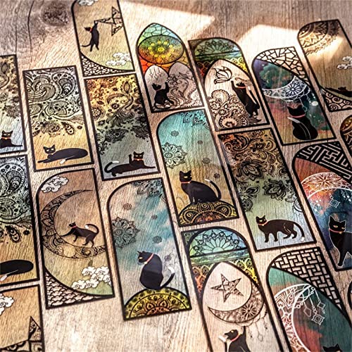 6Pcs Translucent Black Cat Bookmarks,Cute Bookmark Creative Book Page Clip,Cat Bookmark Black Literary Hand Account Creative Book Clip Bookmark (B)